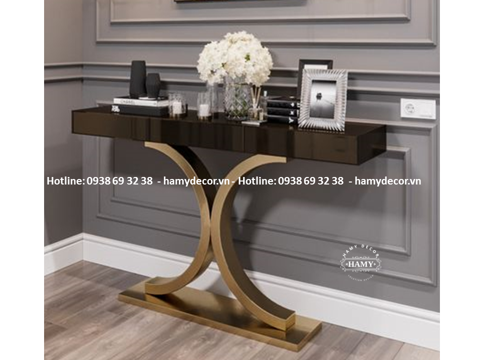 MẪU BÀN CONSOLE INOX MẠ MÀU KHUNG HÌNH CHỮ X TẠI HAMY DECOR